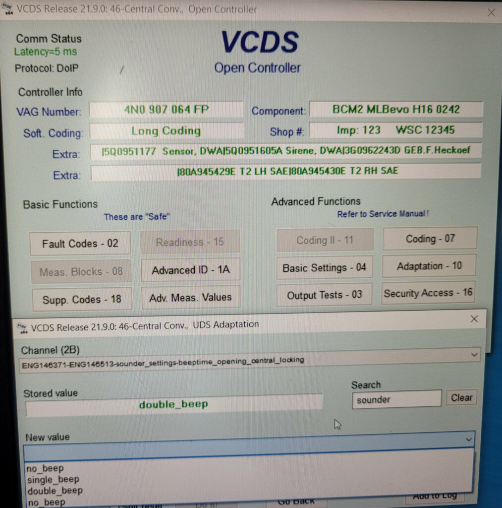 A7 (C8) - Lock/unlock confirmation (beeps) - VAG Coding