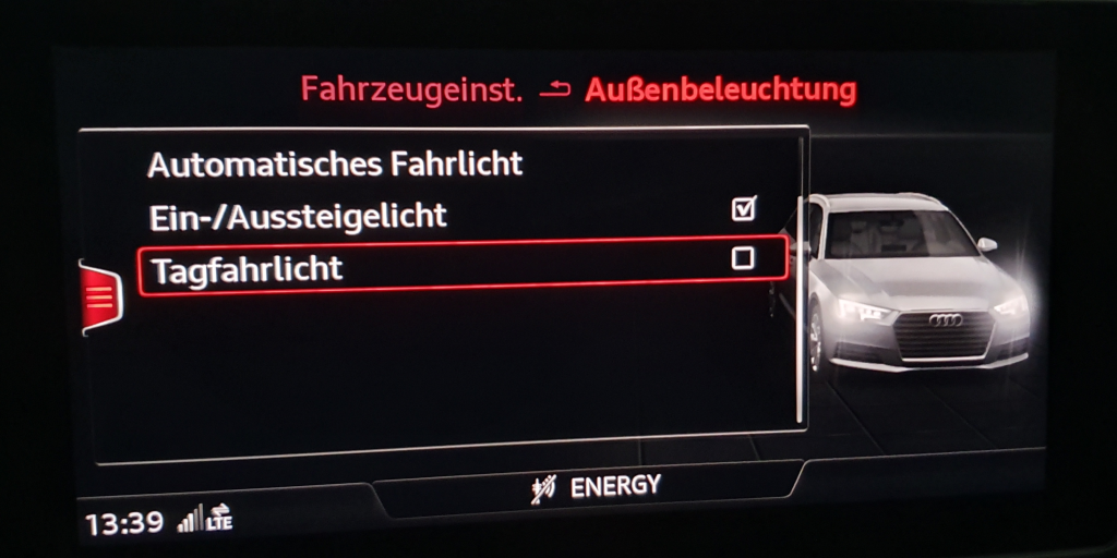 A7 (C8) - Activate/deactivate daytime running lights (DRL) with MMI - VAG Coding